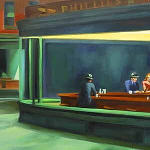 D'après Edward Hopper - Nighthawks - 100 X 55 Cm Peinture à L'huile ...