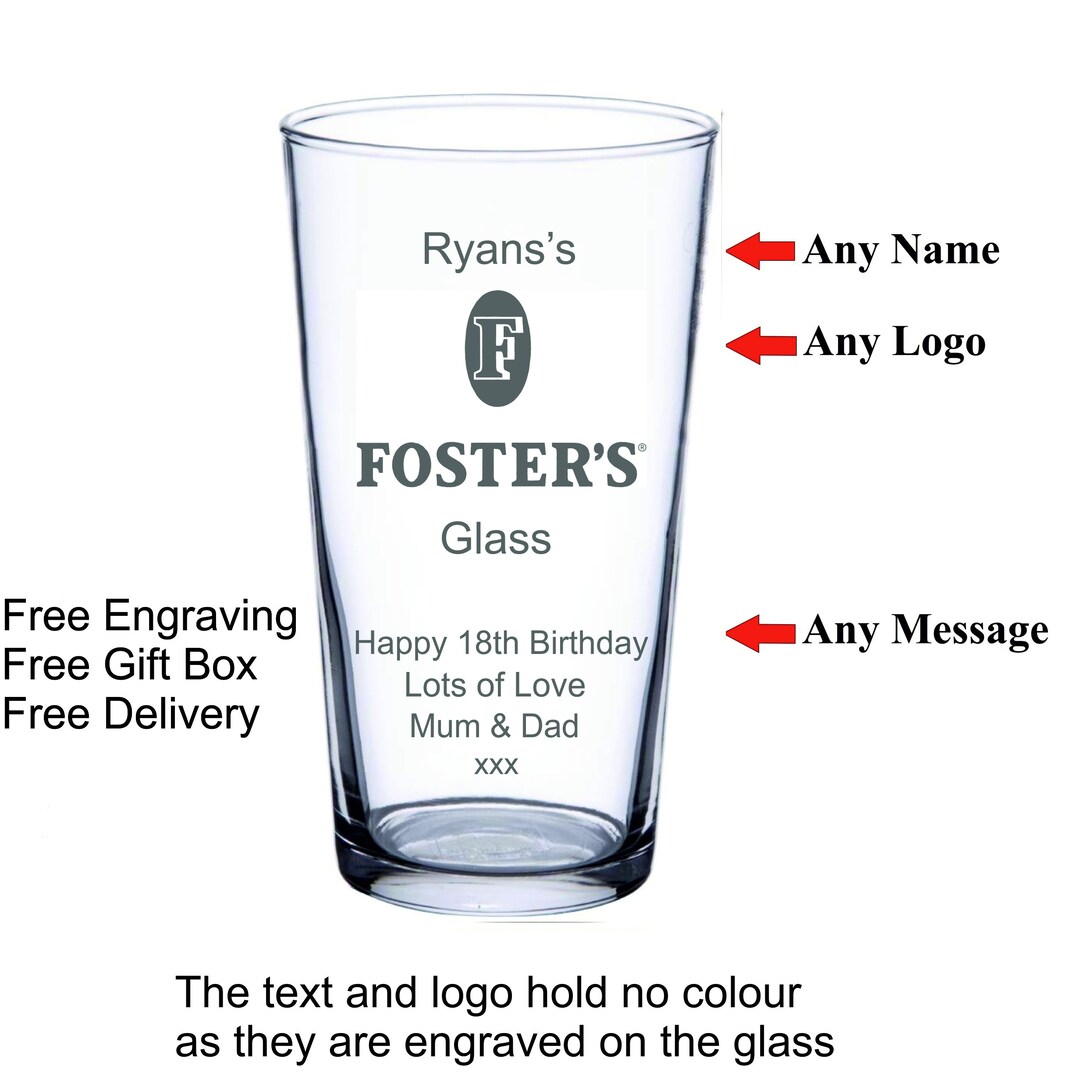 Personalised 20oz Pint Glass Fosters Birthday/christmas Gift - Etsy