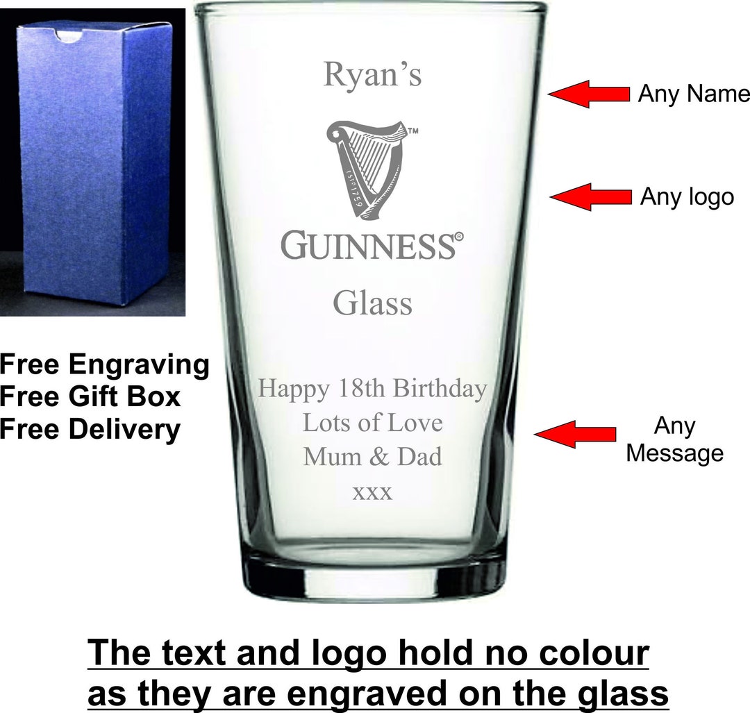 Personalised 20oz Pint Glass Guinness, Birthday/christmas Gift 18th ...