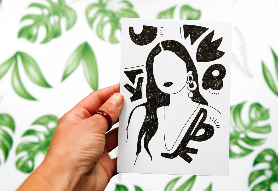 Thea Original Drawing, Portrait of a Woman With Black Ink. - Etsy