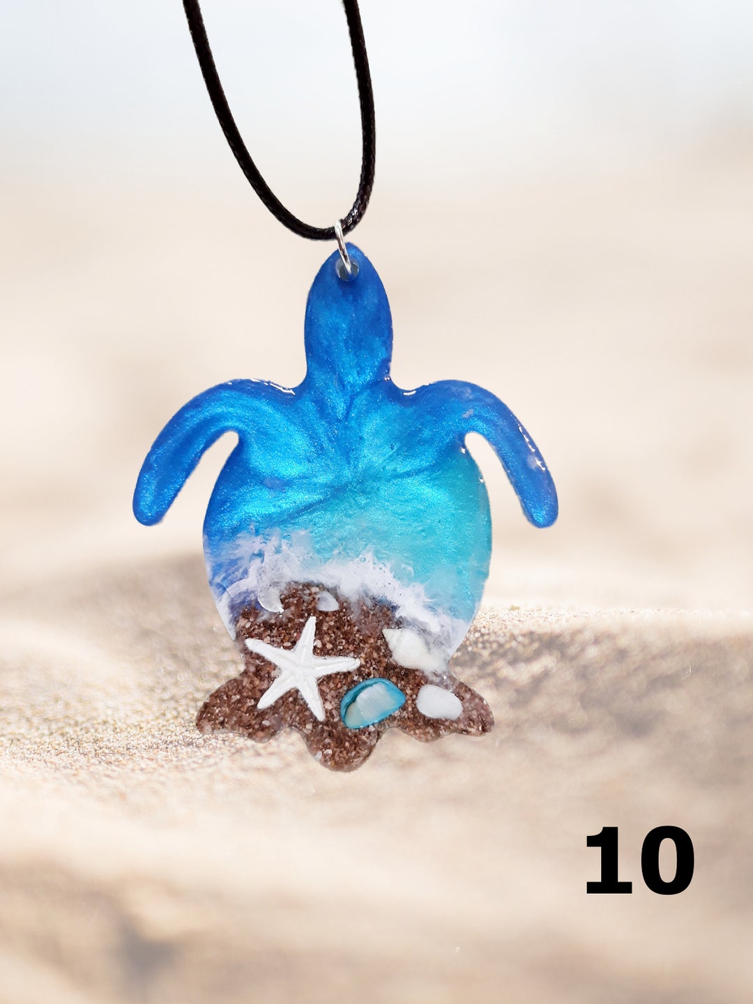 Handmade Resin Turtle Pendant Necklace: Arizona Sand & Shell Inlay - Etsy