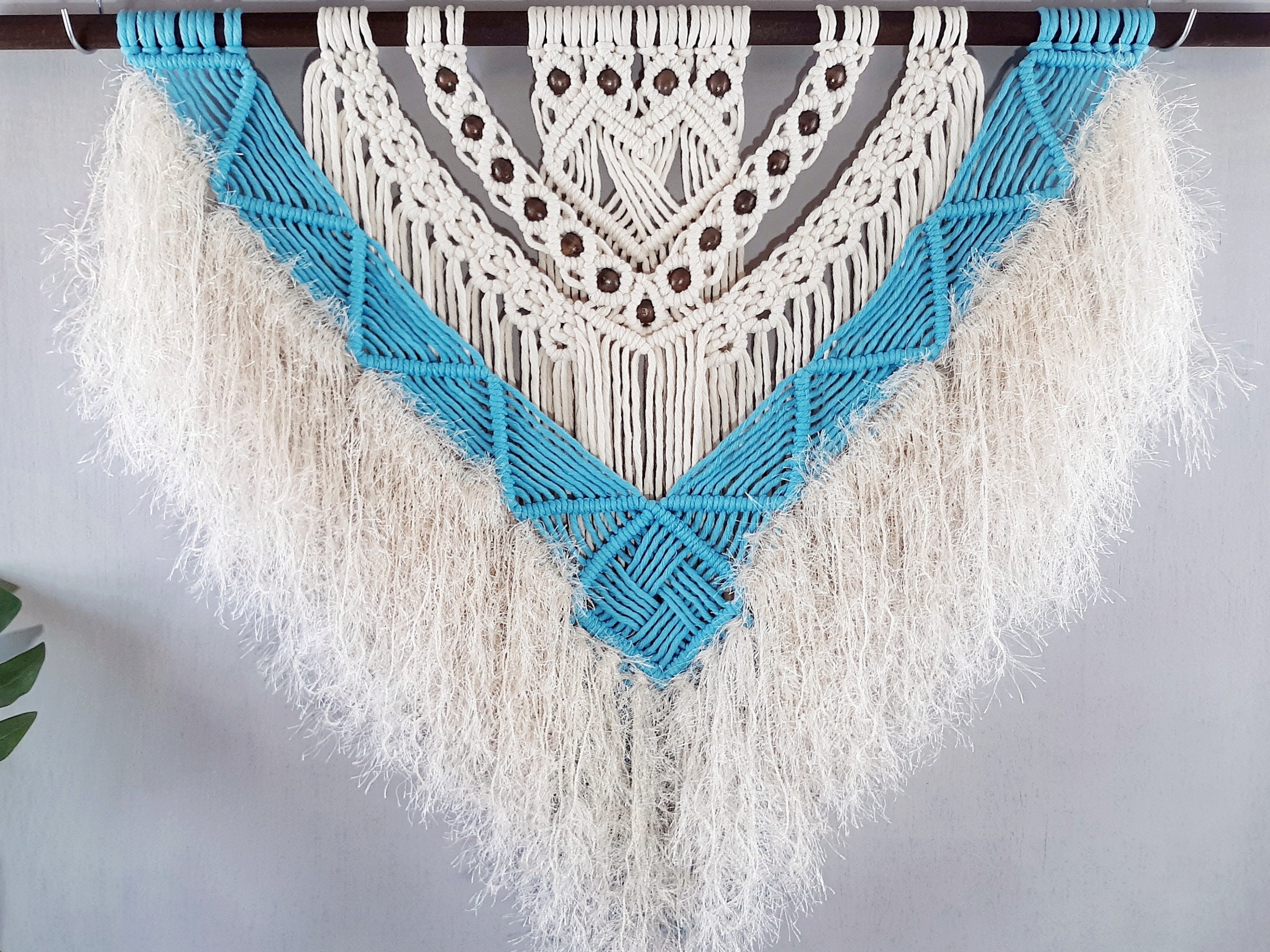 Fuzzy Blue Boho Macrame Wall Hanging Tapestry for Above Bed | Etsy