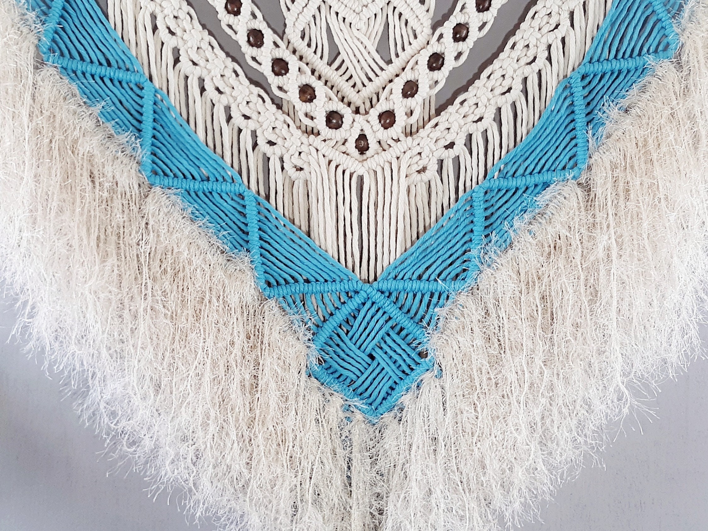 Fuzzy Blue Boho Macrame Wall Hanging Tapestry for Above Bed | Etsy