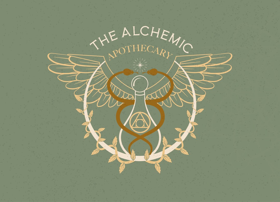 Magical Alchemy Apothecary Logo Design With Wings Snakes and Potion ...