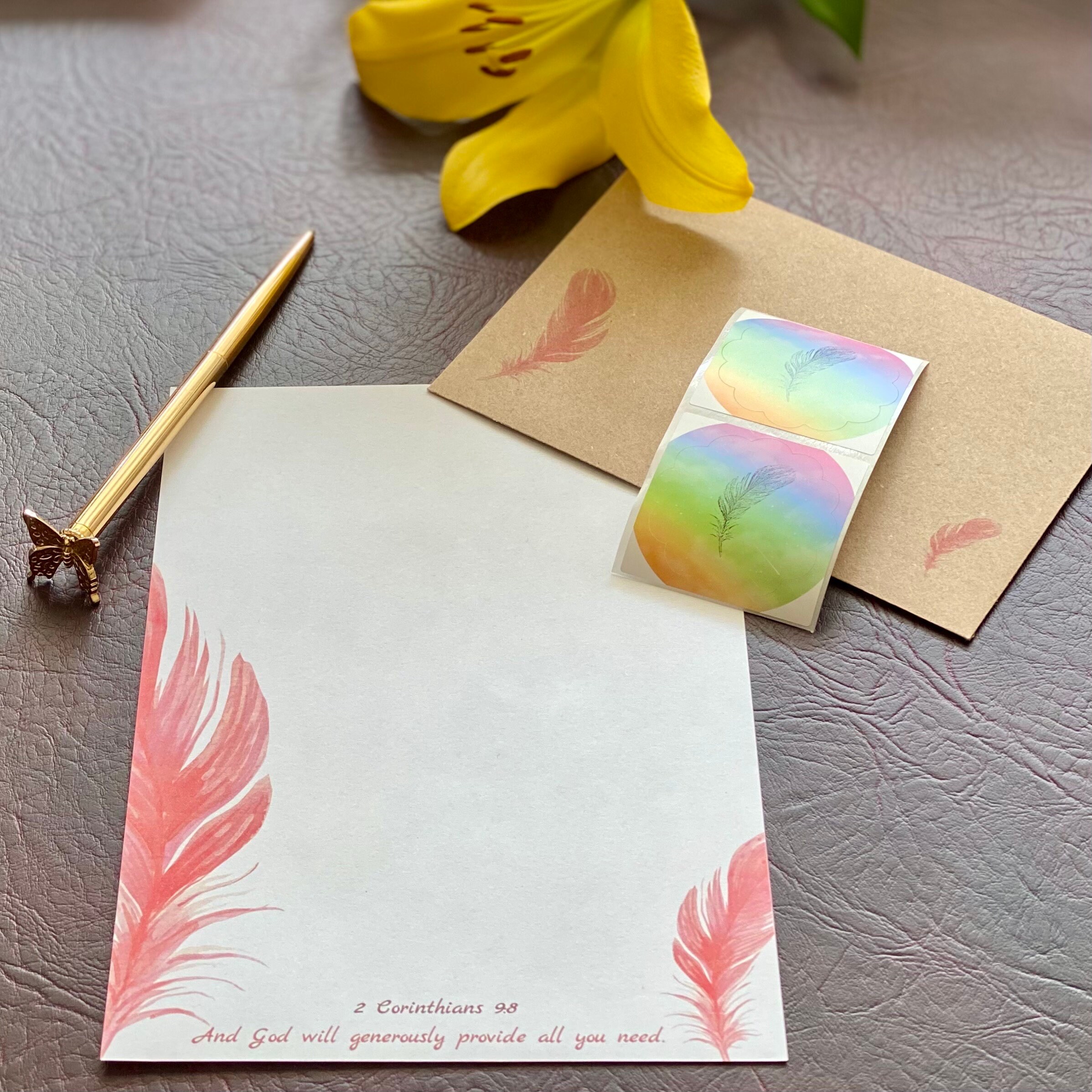 Bible Verses Letter Writing Set Pink Feathers Perfect Gift A5 Paper ...