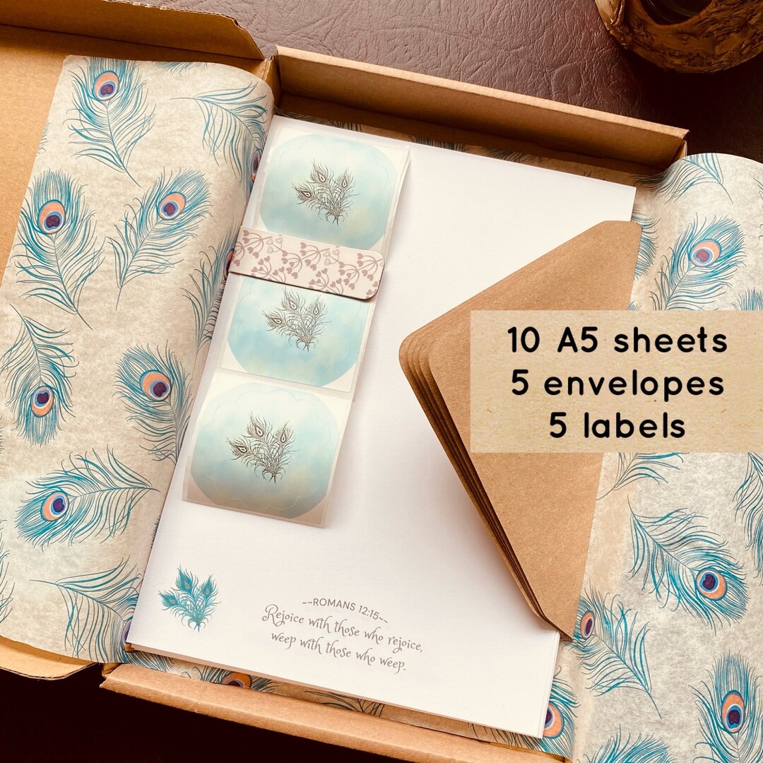Bible Verse Letter Writing Set Peacock Feathers: Christian Stationery ...