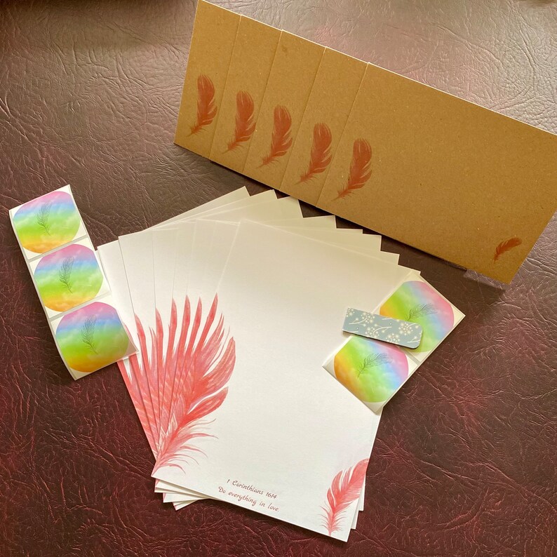 Bible Verses Letter Writing Set Pink Feathers Perfect Gift A5 Shiro ...