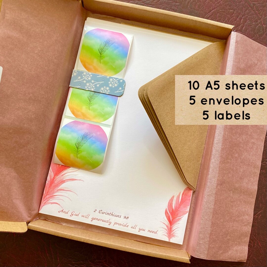Bible Verses Letter Writing Set Pink Feathers Perfect Gift A5 Paper ...