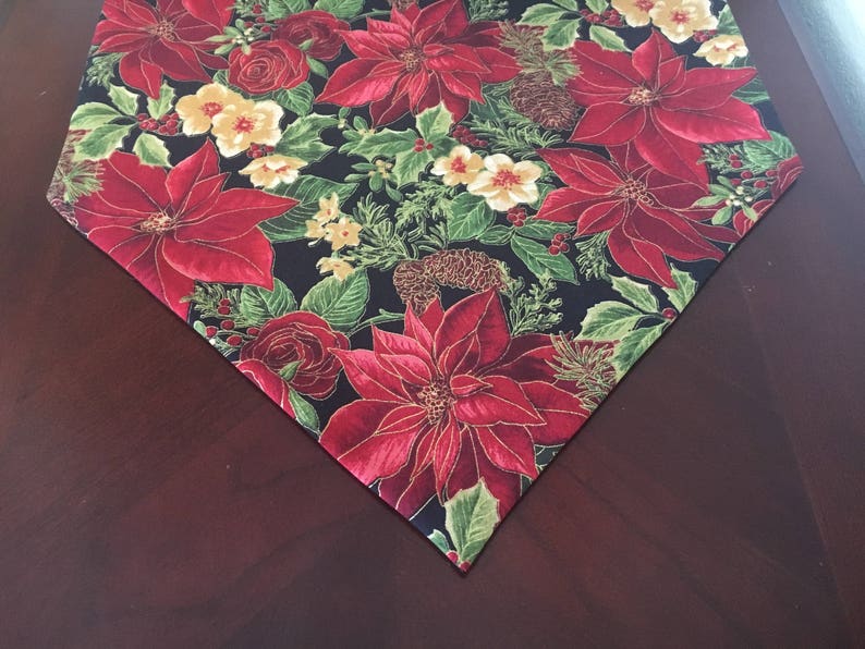 Poinsettias christmas Table Runner Reversible Red Gold - Etsy