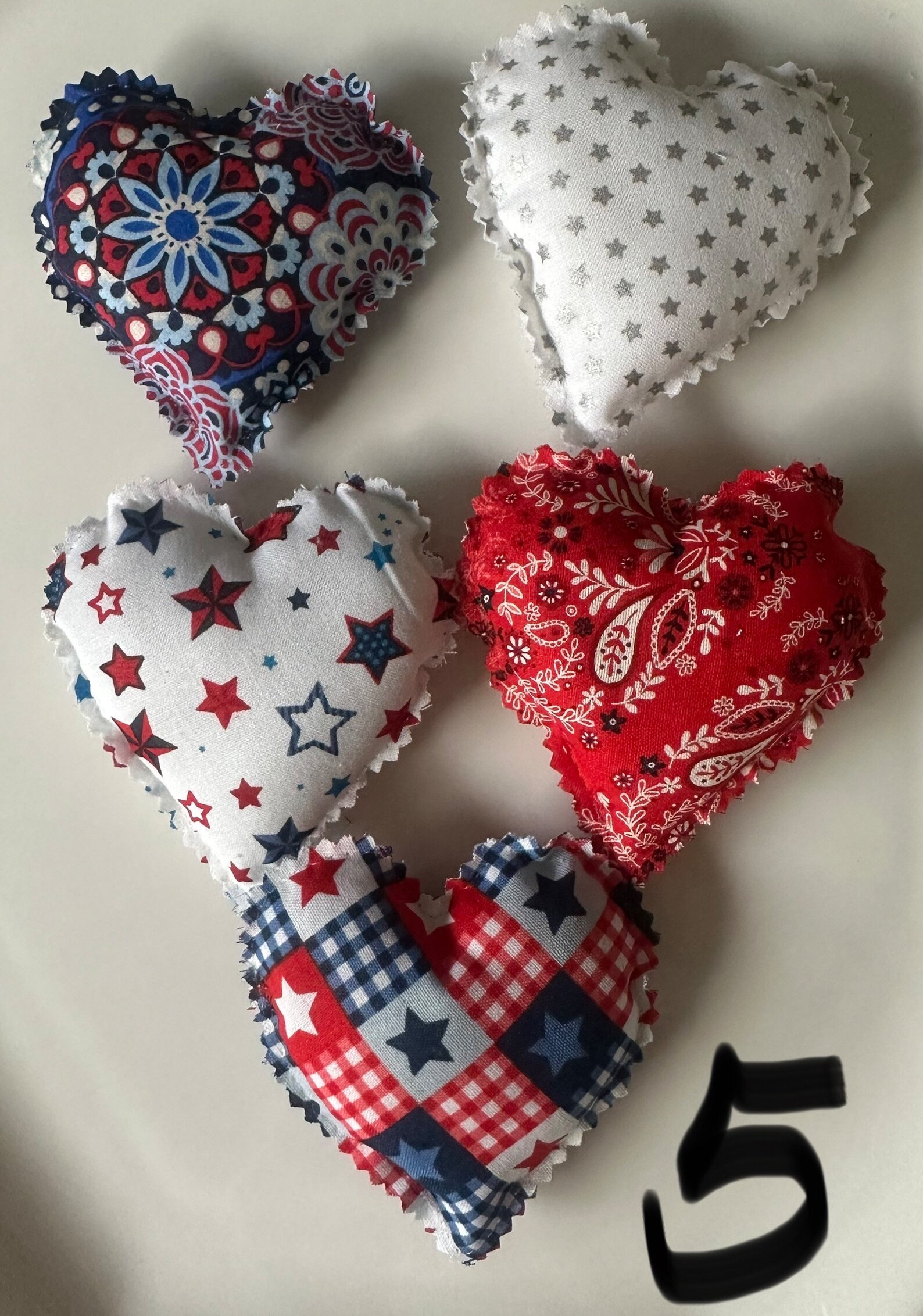 Set of 5 Patriotic Hearts Bowl Filler. Blue, Red, White Farmhouse ...