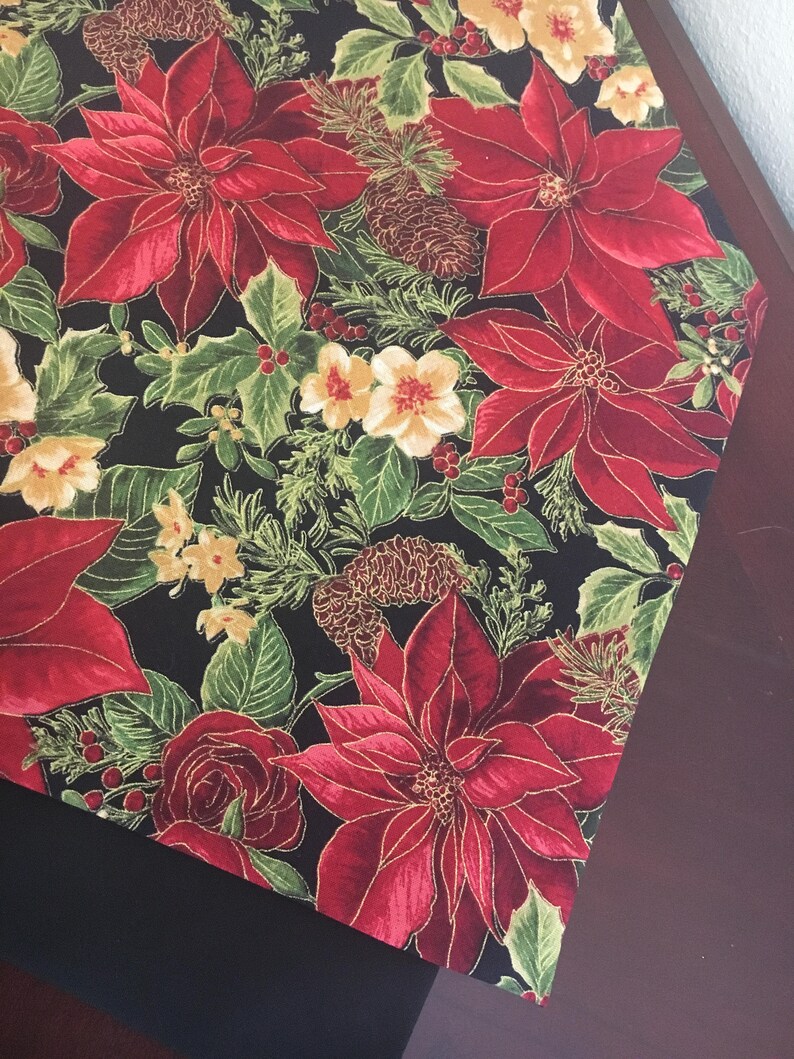 Poinsettias christmas Table Runner Reversible Red Gold - Etsy
