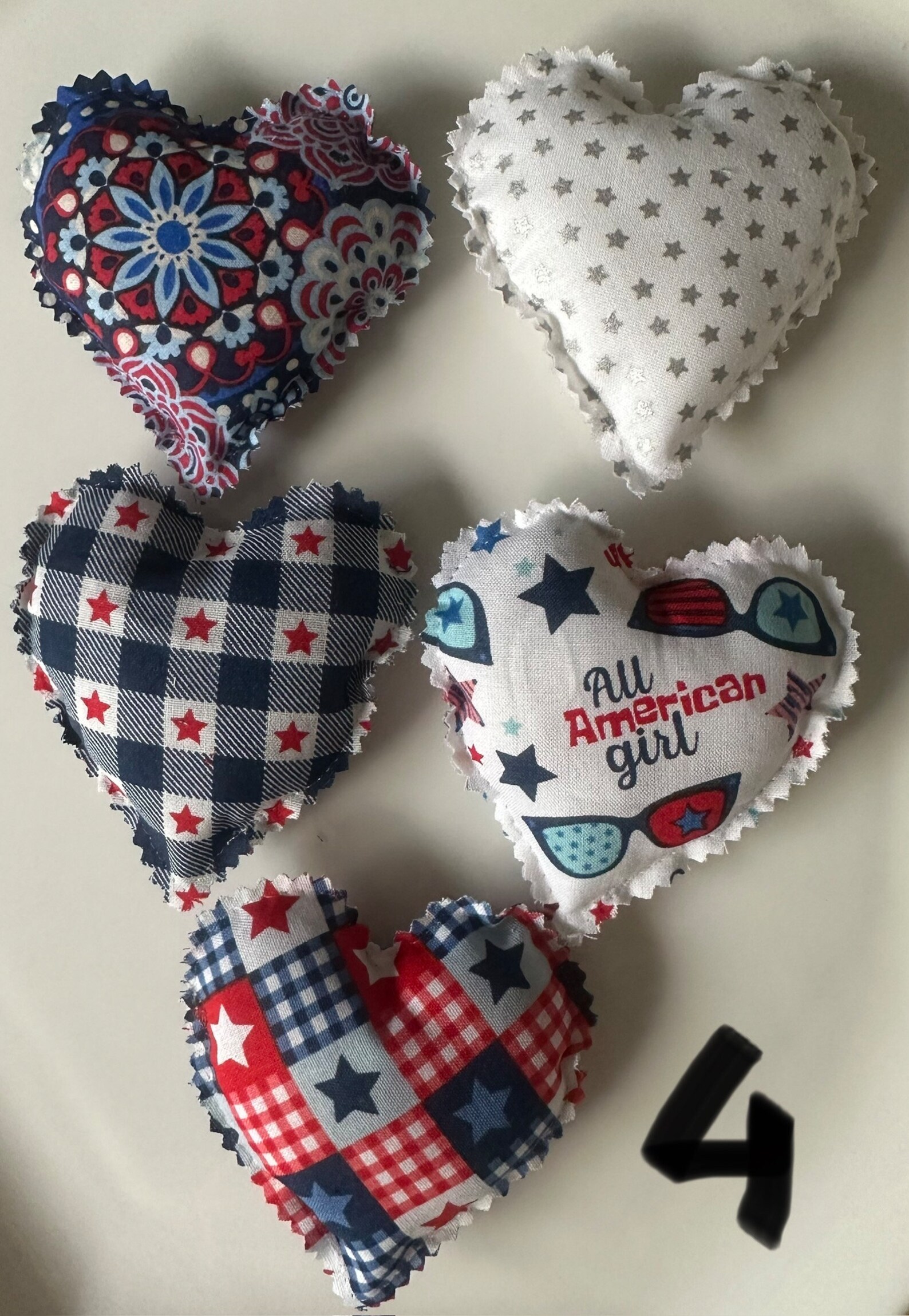 Set of 5 Patriotic Hearts Bowl Filler. Blue, Red, White Farmhouse ...