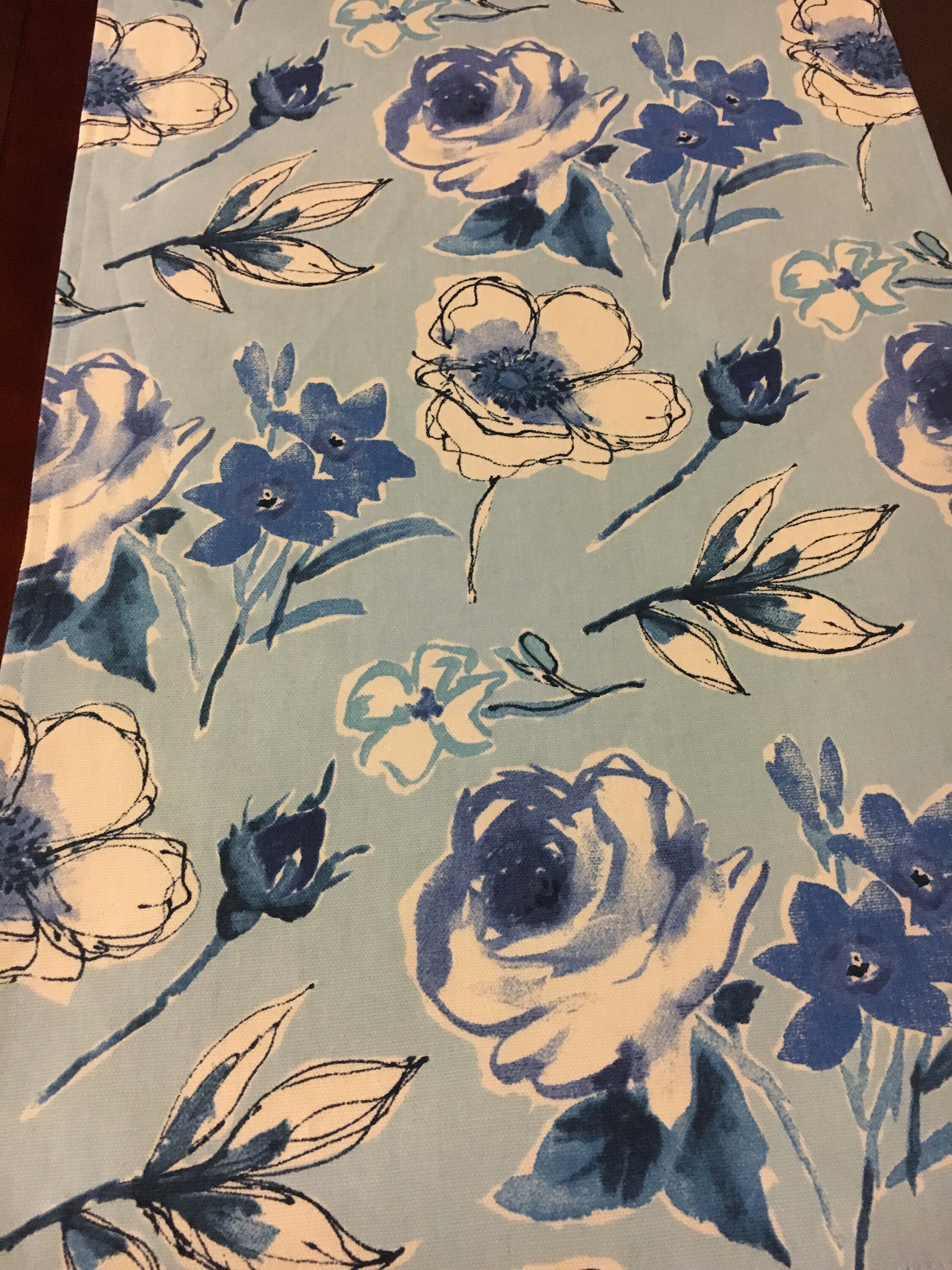 Blue Floral Pattern Spring-summer Table Runner. Handmade - Etsy