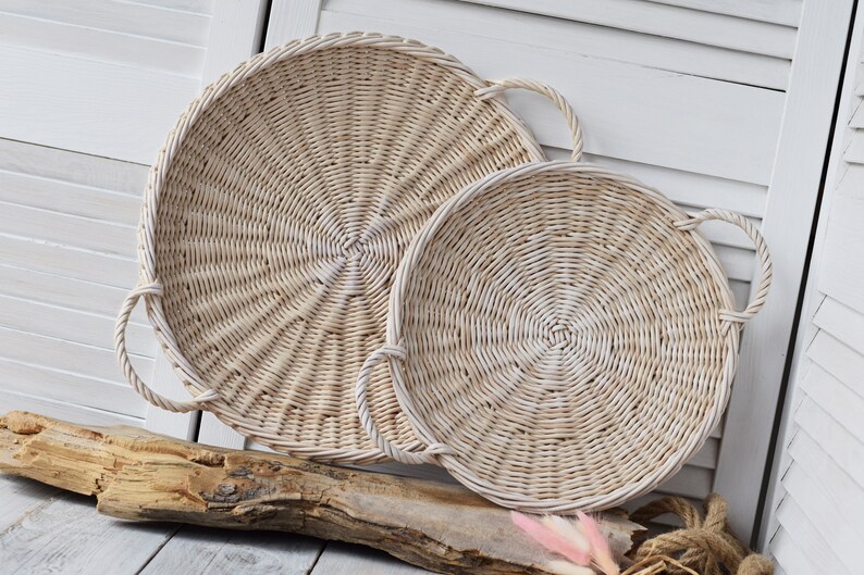 Wall Round Basket With Handles Round Wicker Wall Decor | Etsy