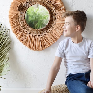 Wicker Ivory Lion Face Mirror, Nursery Animal Wall Hanging, Boho ...