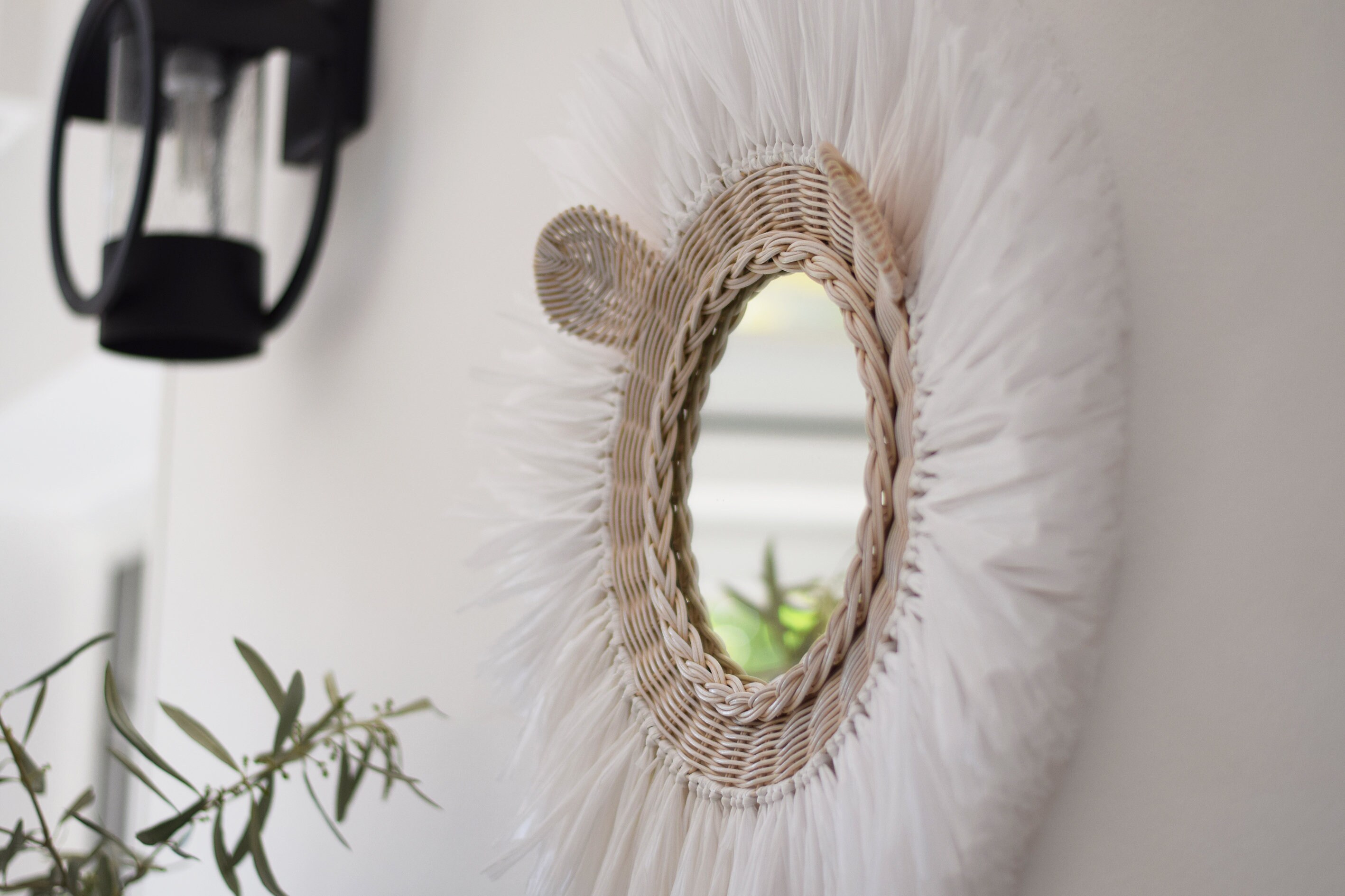 White Lion Head Round Rattan Mirror Wall Hanging Safari - Etsy