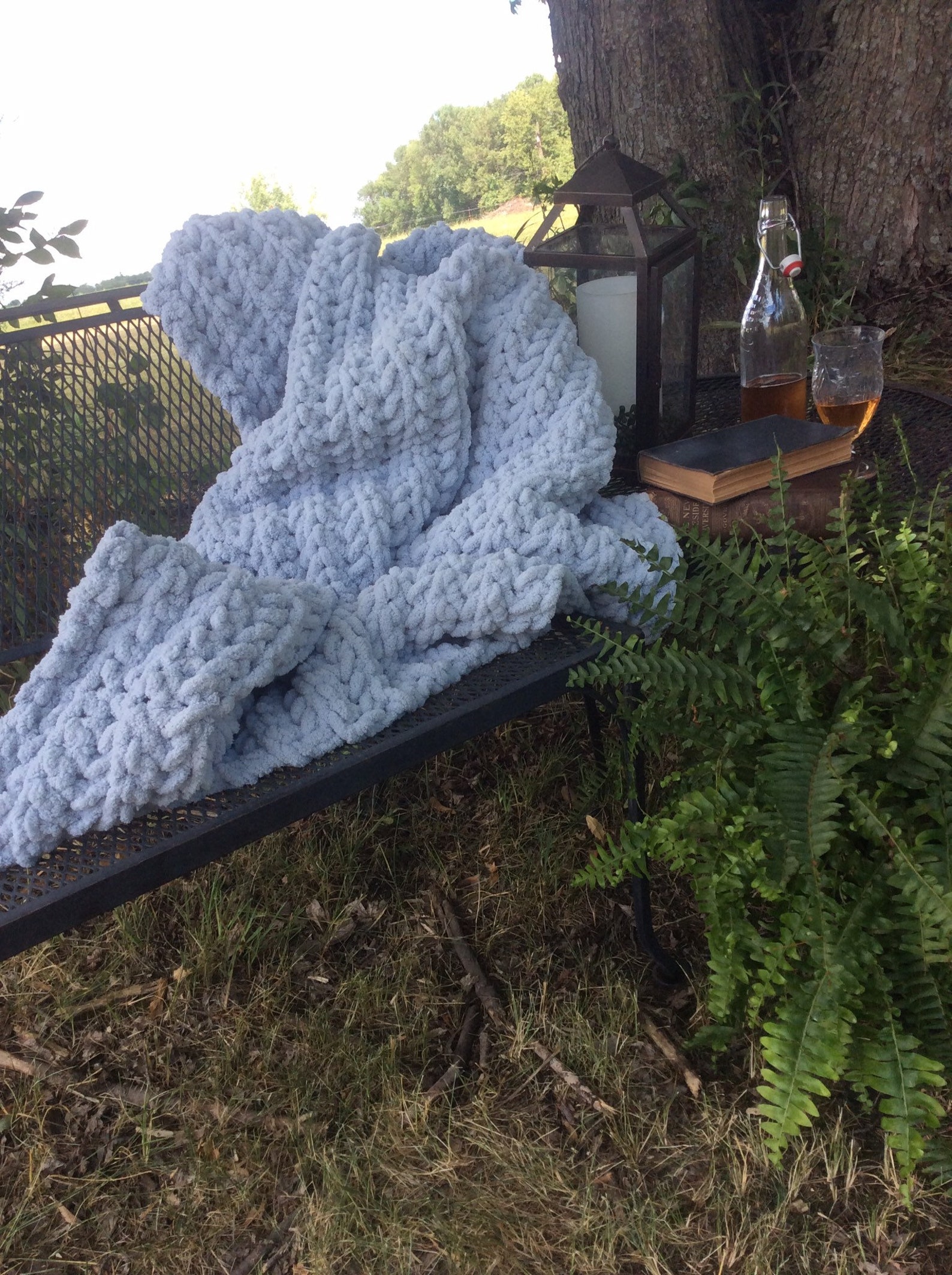 Light Blue Chunky Crocheted Throw Blue Blanket Light Blue - Etsy