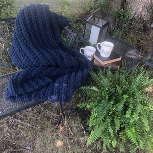 Navy Chunky Throw, Blue Throw. Blue Chunky Crocheted Blanket - Etsy