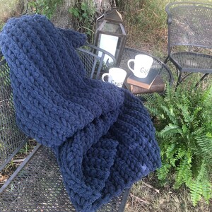 Navy Chunky Throw, Blue Throw. Blue Chunky Crocheted Blanket - Etsy