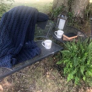 Navy Chunky Throw, Blue Throw. Blue Chunky Crocheted Blanket - Etsy