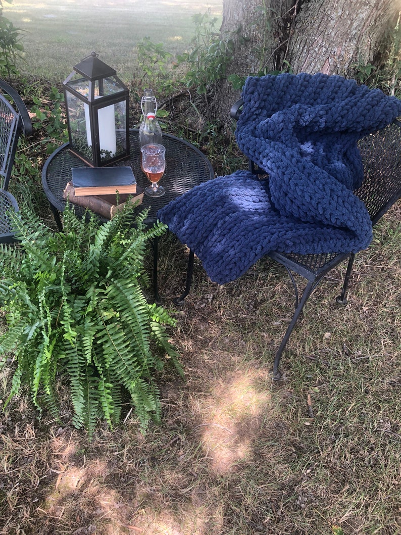 Navy Chunky Throw Blue Throw. Blue Chunky Crocheted Blanket - Etsy