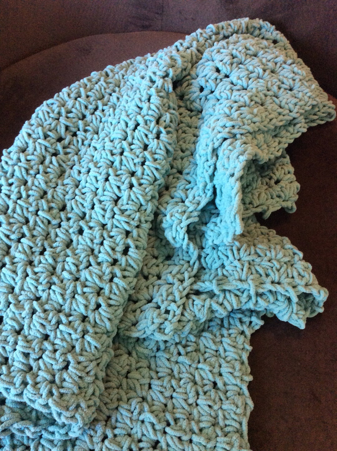 Turquoise Throw, Teal Crocheted Throw. Crocheted Blanket, Chunky Blue ...