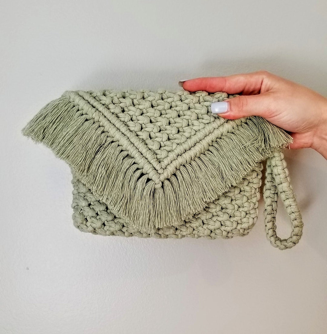 Sage Green Macrame Wristlet, Handmade Boho Clutch - Etsy