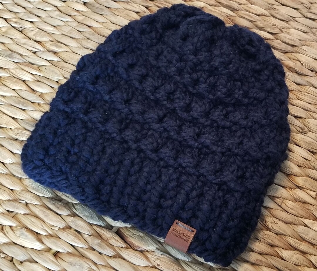 Navy Adult Hand Knit Toque // Chunky Handknit Hat // Handmade Beanie ...