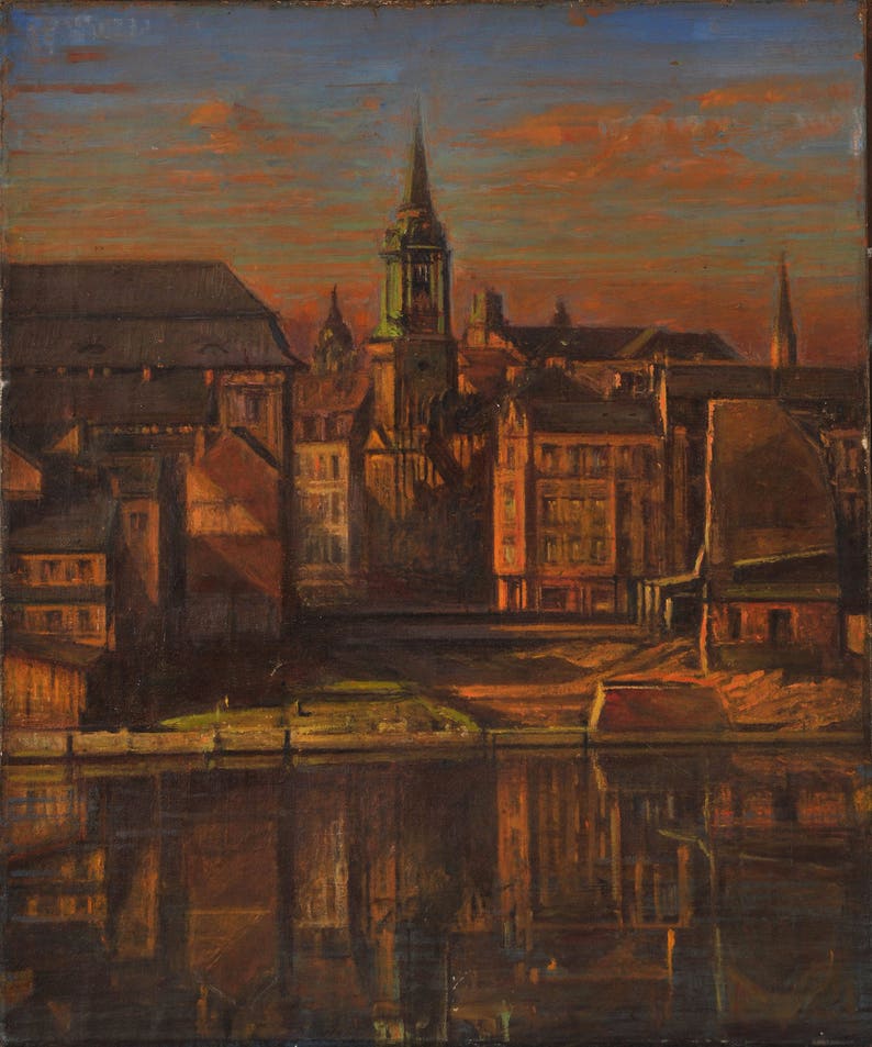 Village on Rhine II 1922 Oil on Canvas by Richard Goetz - Etsy