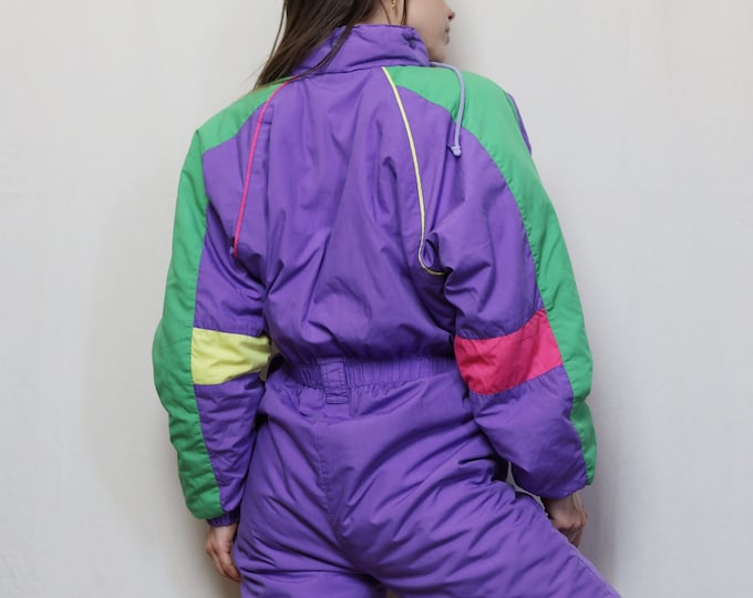 Color Block Ski Suit One Piece Vintage 90s, Purple Green Yellow Pink ...