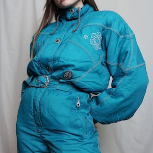 Women's Winter Ski Suit HIBERNIA, Vintage Turquoise Ski Jumpsuit One ...