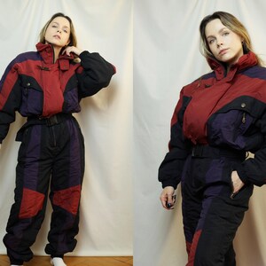 90s Color Block Ski Suit C&A One Piece, Black Red Purple Winter ...