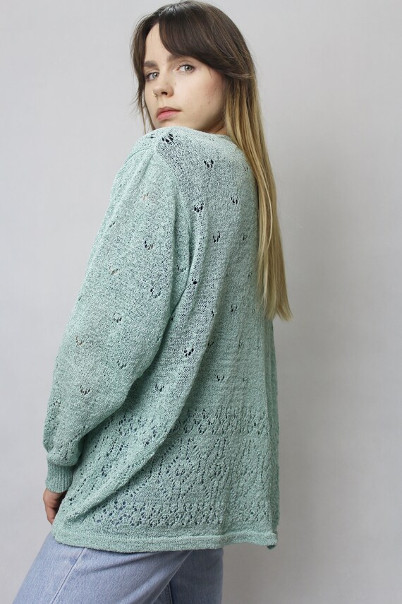 Mint green cardigan beaded, Vintage turquoise openwo… - Gem