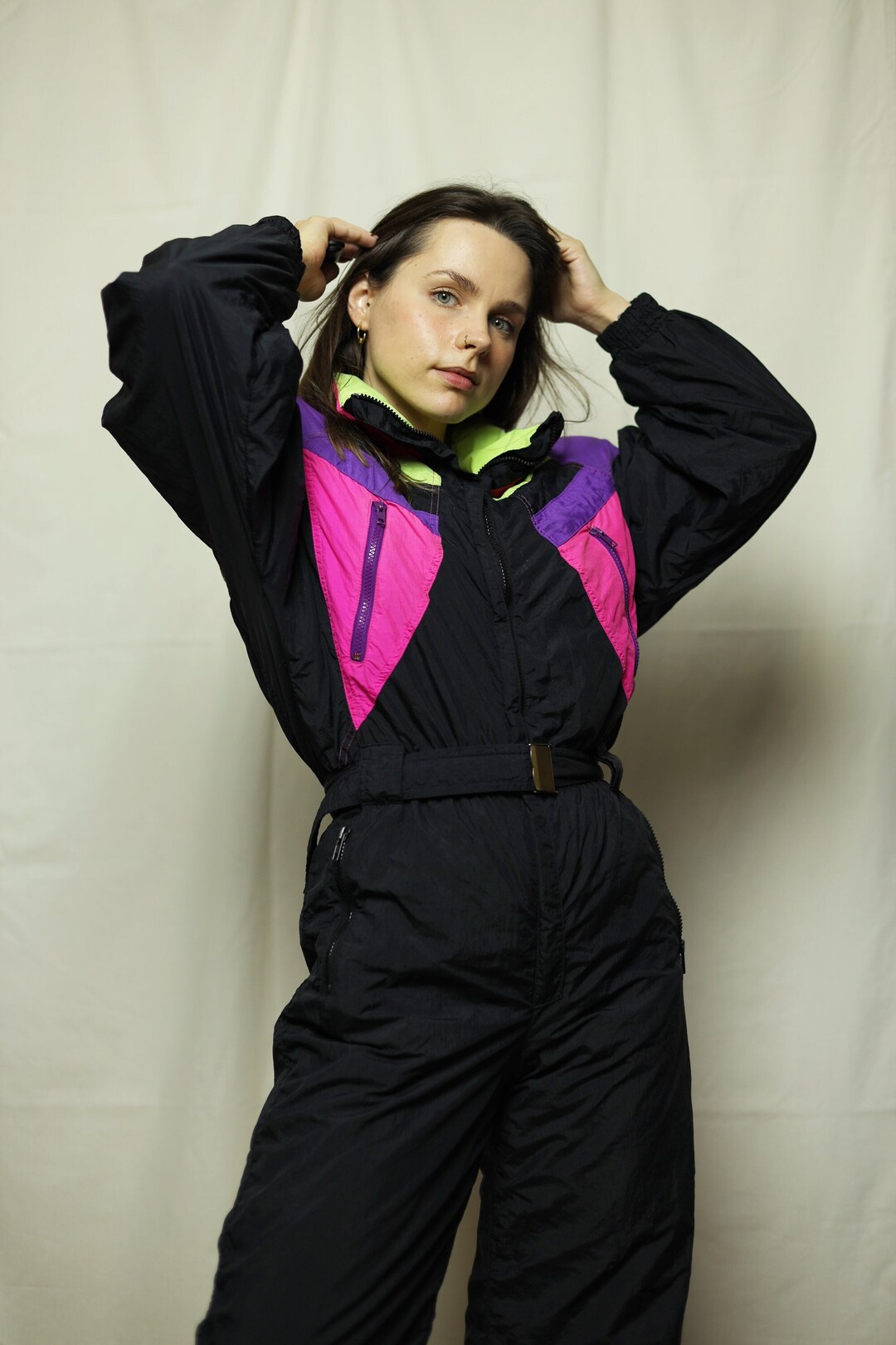 RODEO Color Block Ski Suit One Piece Black Pink and Purple - Etsy