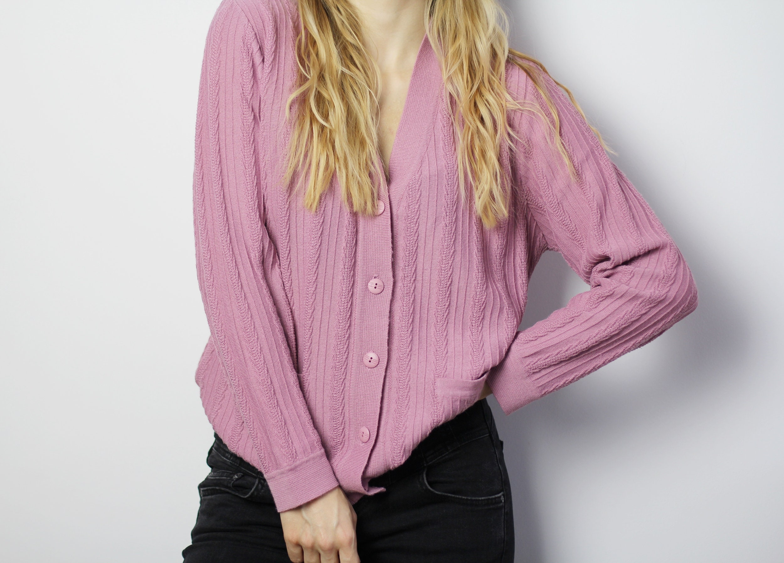 Pink Women Cardigan Vintage Button Down Sweater Jumper - Etsy