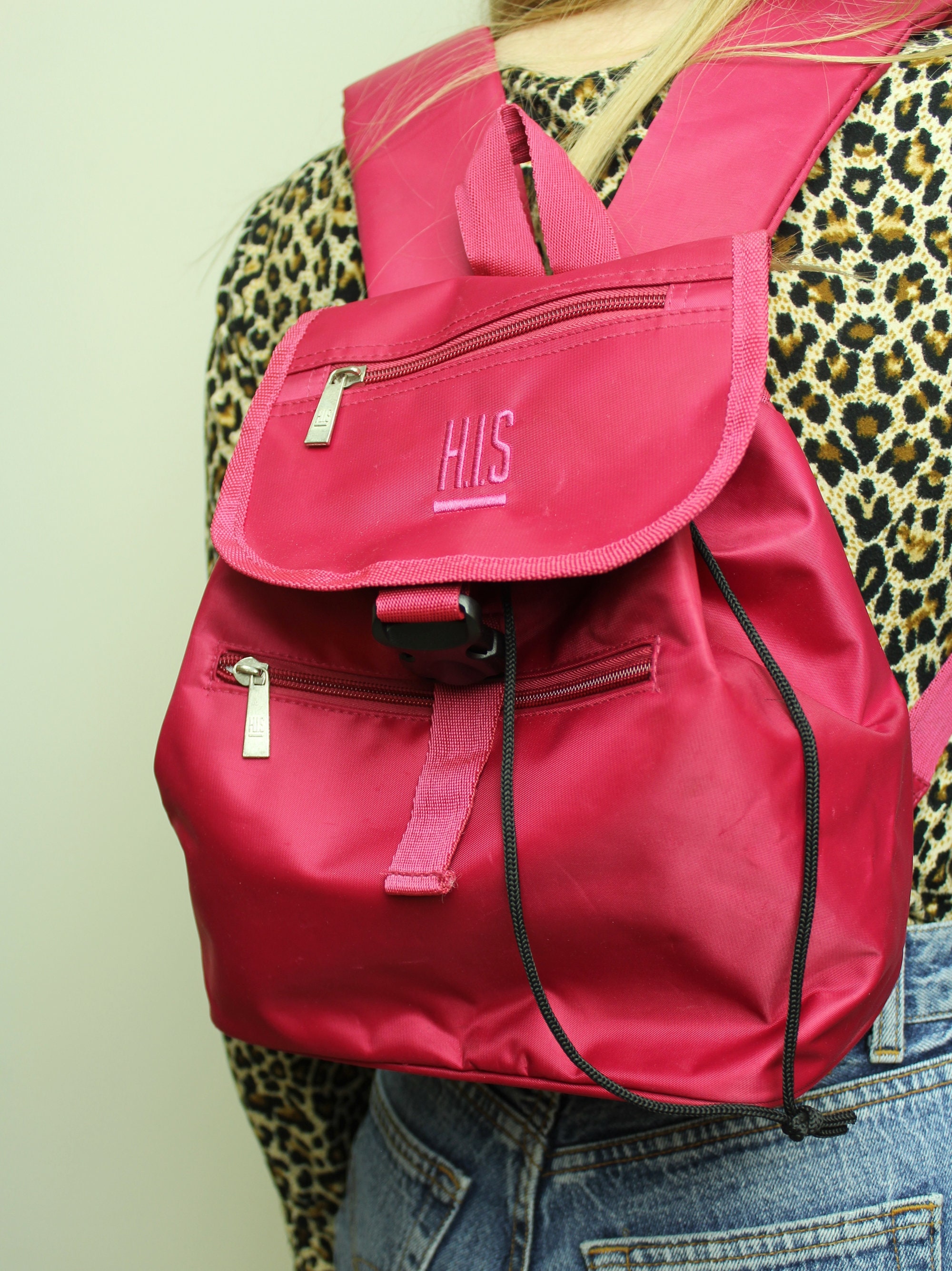 Raspberry Pink Color Backpack, Cute Vintage H.I.S Backpack - Etsy