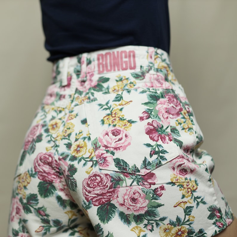 Vintage BONGO Shorts, Floral Print Denim Shorts Size 26 - Etsy