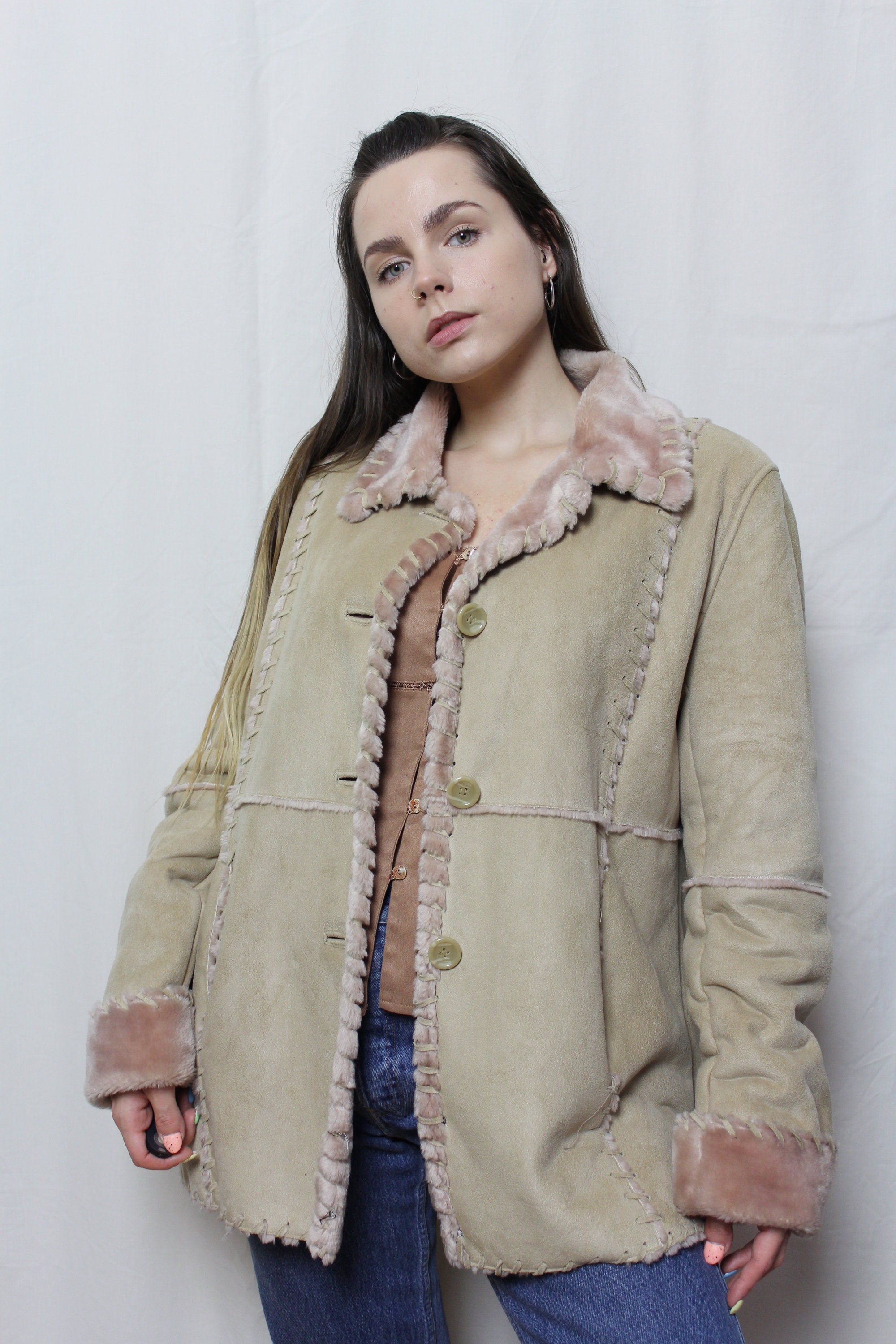 Vintage DINO'Z Suede Jacket With Faux Fur Beige Lace up - Etsy