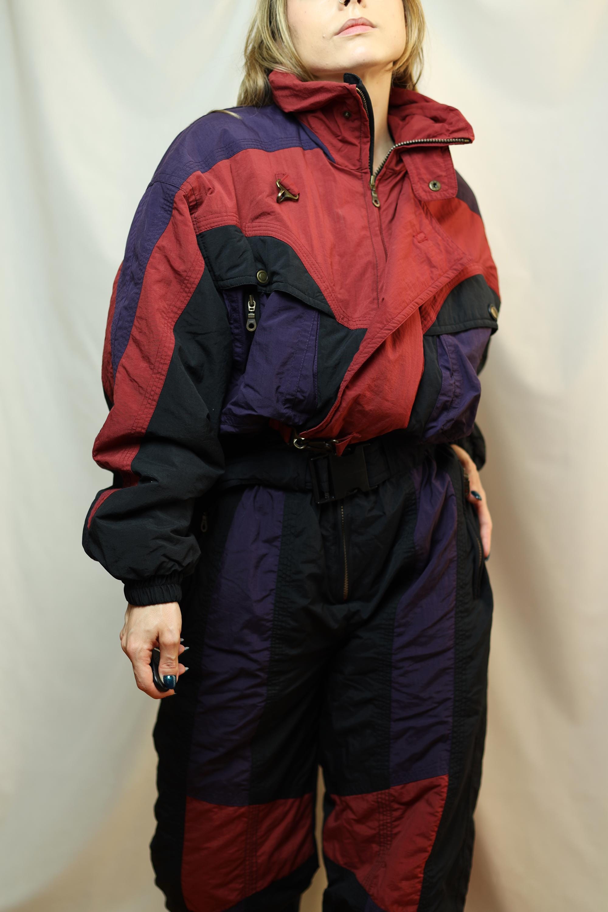90s Color Block Ski Suit C&A One Piece, Black Red Purple Winter ...