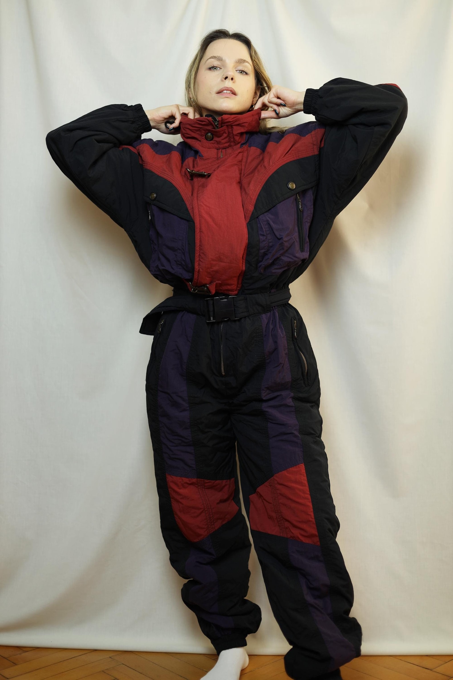90s Color Block Ski Suit C&A One Piece, Black Red Purple Winter ...