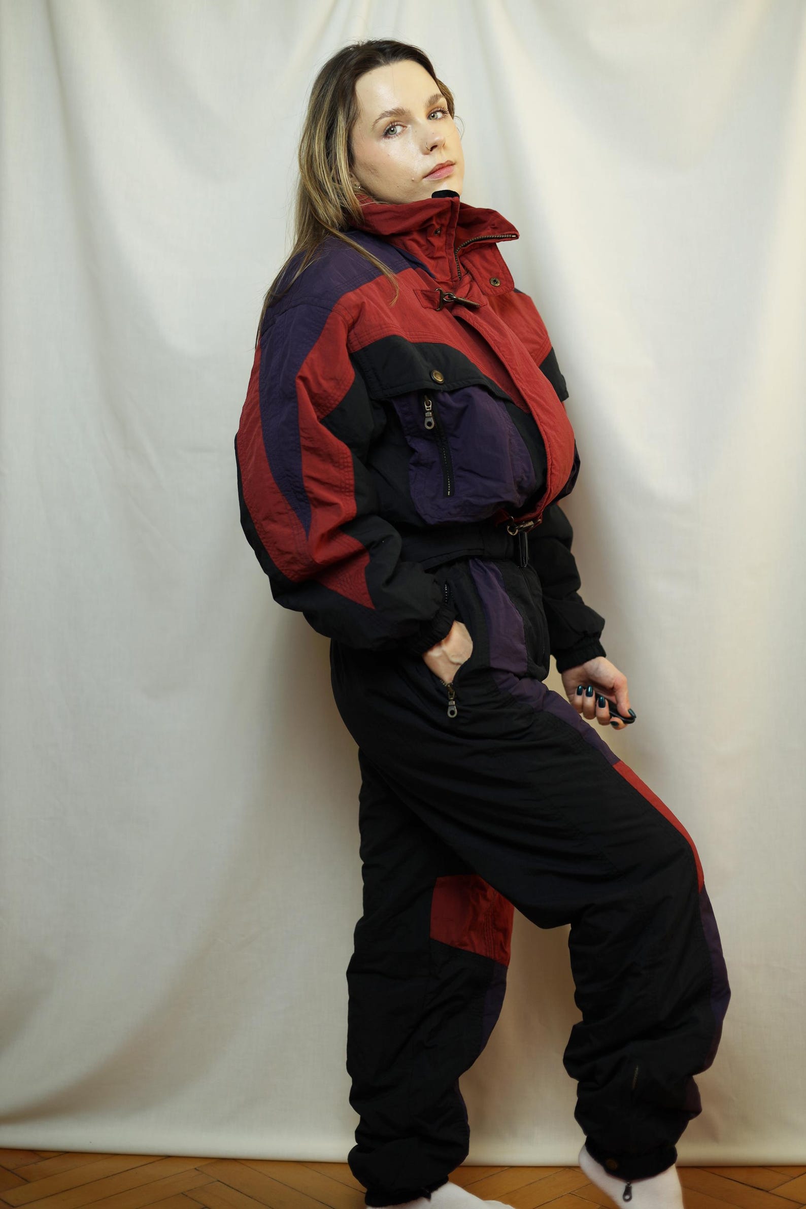 90s Color Block Ski Suit C&A One Piece, Black Red Purple Winter ...