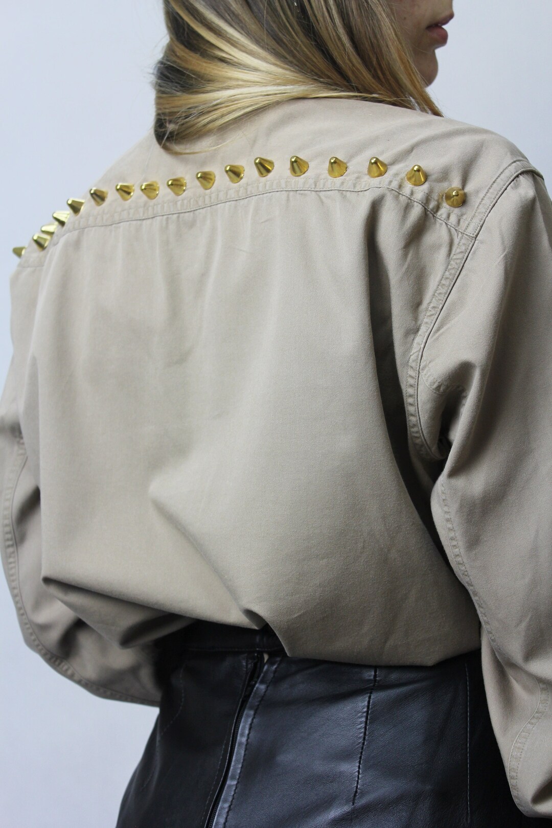 Spiked Military Style Shirt, Vintage Shirt With Gold Spikes Studs - Etsy