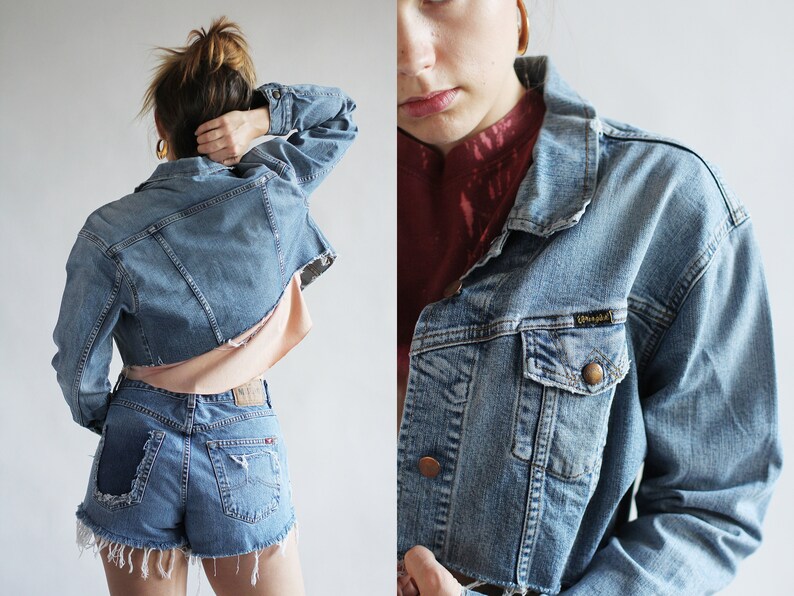 WRANGLER Vintage denim jacket Cut and frayed jean jacket in | Etsy