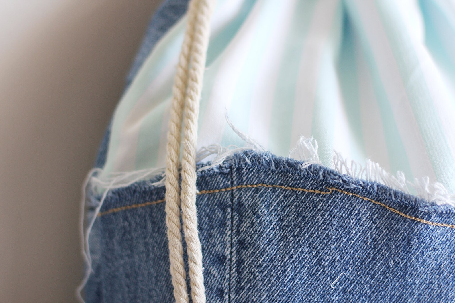 Denim drawstring backpack made out of mid blue Levi's | Etsy