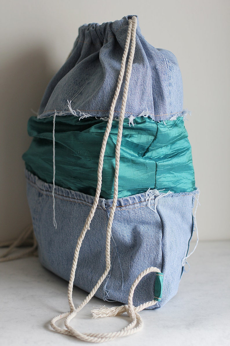 Denim Drawstring Backpack Made Out of Levi's Jeans - Etsy