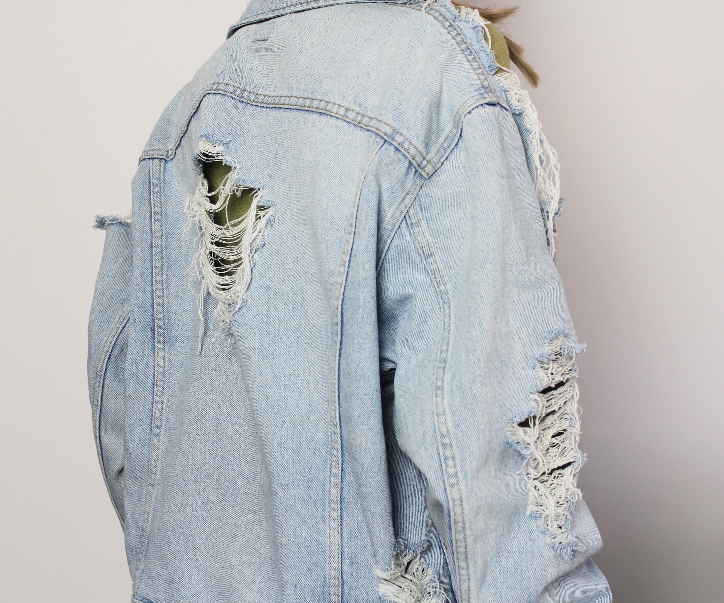 Distressed Denim Jacket Levi's Wrangler Ripped Oversized | Etsy