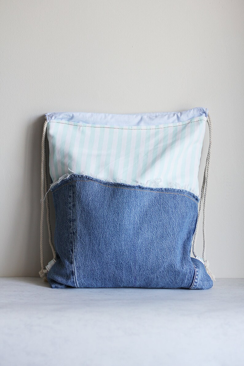 Denim Drawstring Backpack Made Out of Mid Blue Levi's - Etsy