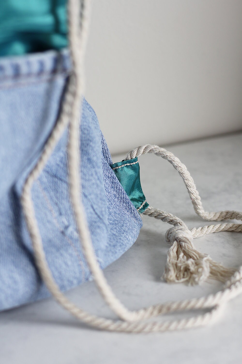 Denim drawstring backpack made out of Levi's jeans | Etsy