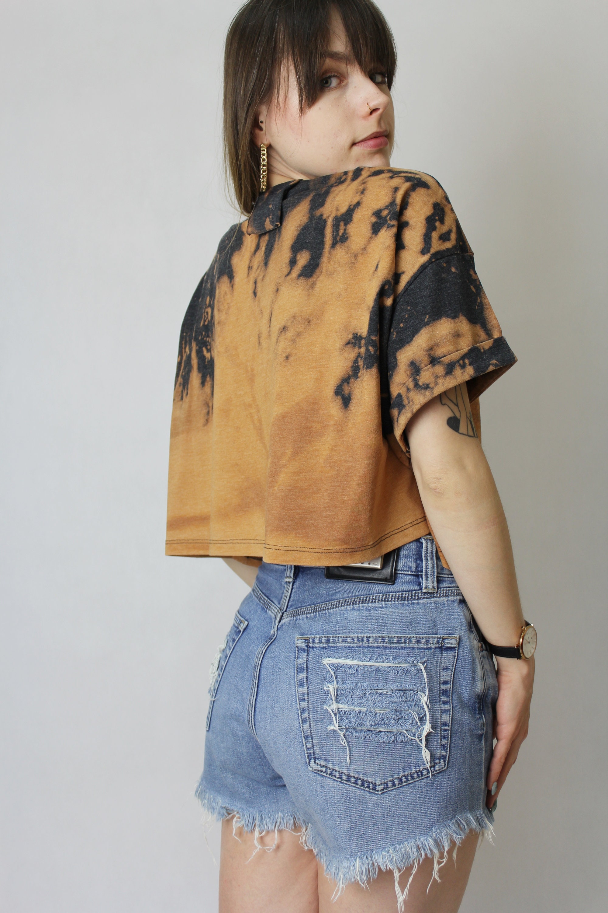 Bleached Crop Top in Gray and Peach Color Summer Top With - Etsy