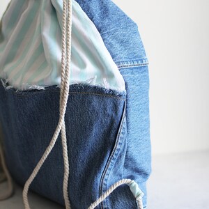 Denim Drawstring Backpack Made Out of Mid Blue Levi's Jeans, Rucksack ...